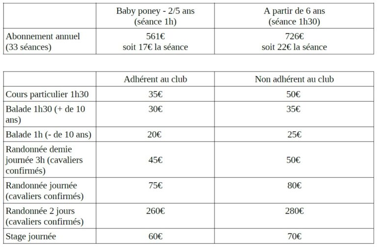Tarifs Et Prestations